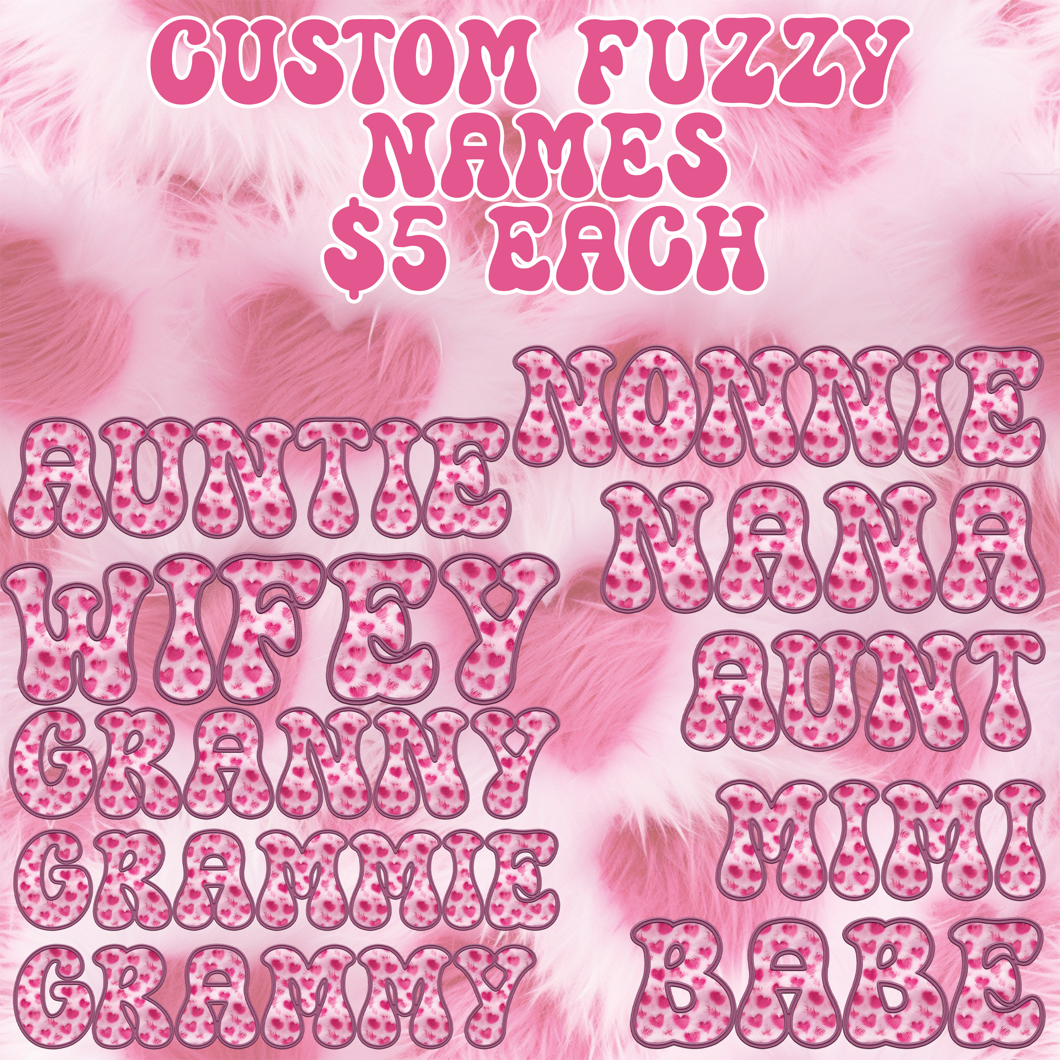 Custom Name Fuzzy Heart – Rice Design Company Wholesale, LLC